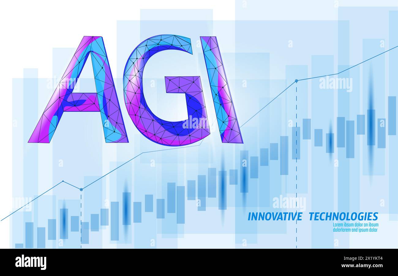 Artificial general intelligence wire letter symbols. Data binary code flow. Minimalist style AGI ...