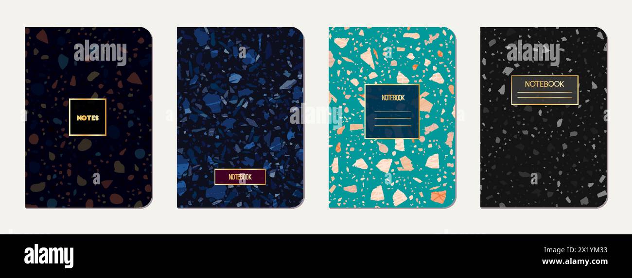 Note book cover design. Terrazzo abstract background made of natural ...