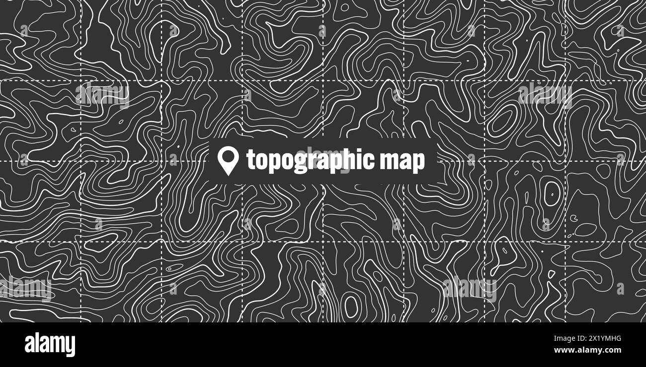 Topographic map with contour lines. Geographic terrain grid, relief ...