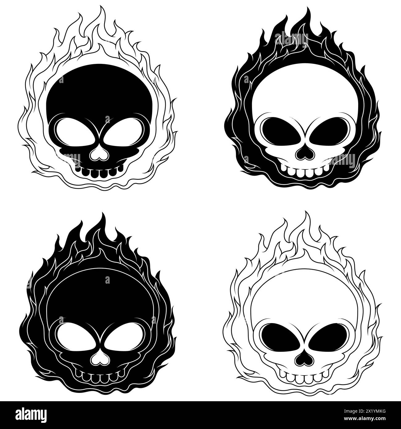 Skull vector design in cartoon style engulfed in fire Stock Vector ...