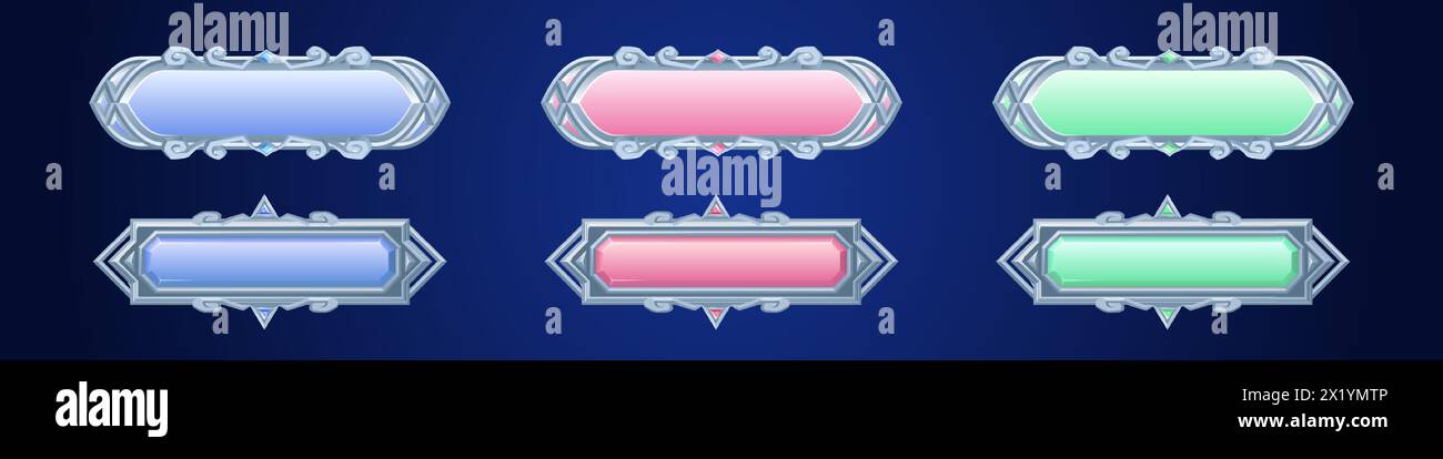 Game button with silver ornate frame. Cartoon vector illustration set ...