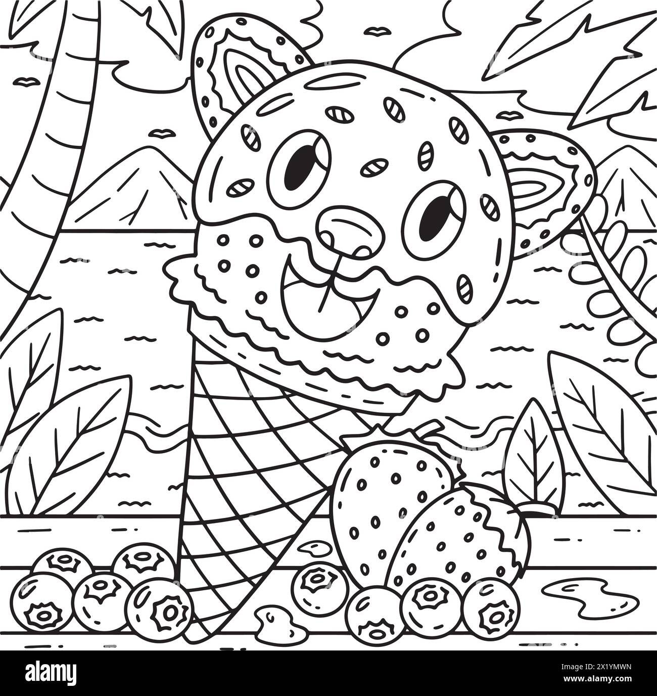 Ice Cream Bear Coloring Page for Kids Stock Vector Image & Art - Alamy
