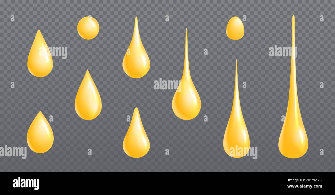 3d oil drop. Golden honey droplet isolated vector. Olive or argan ...