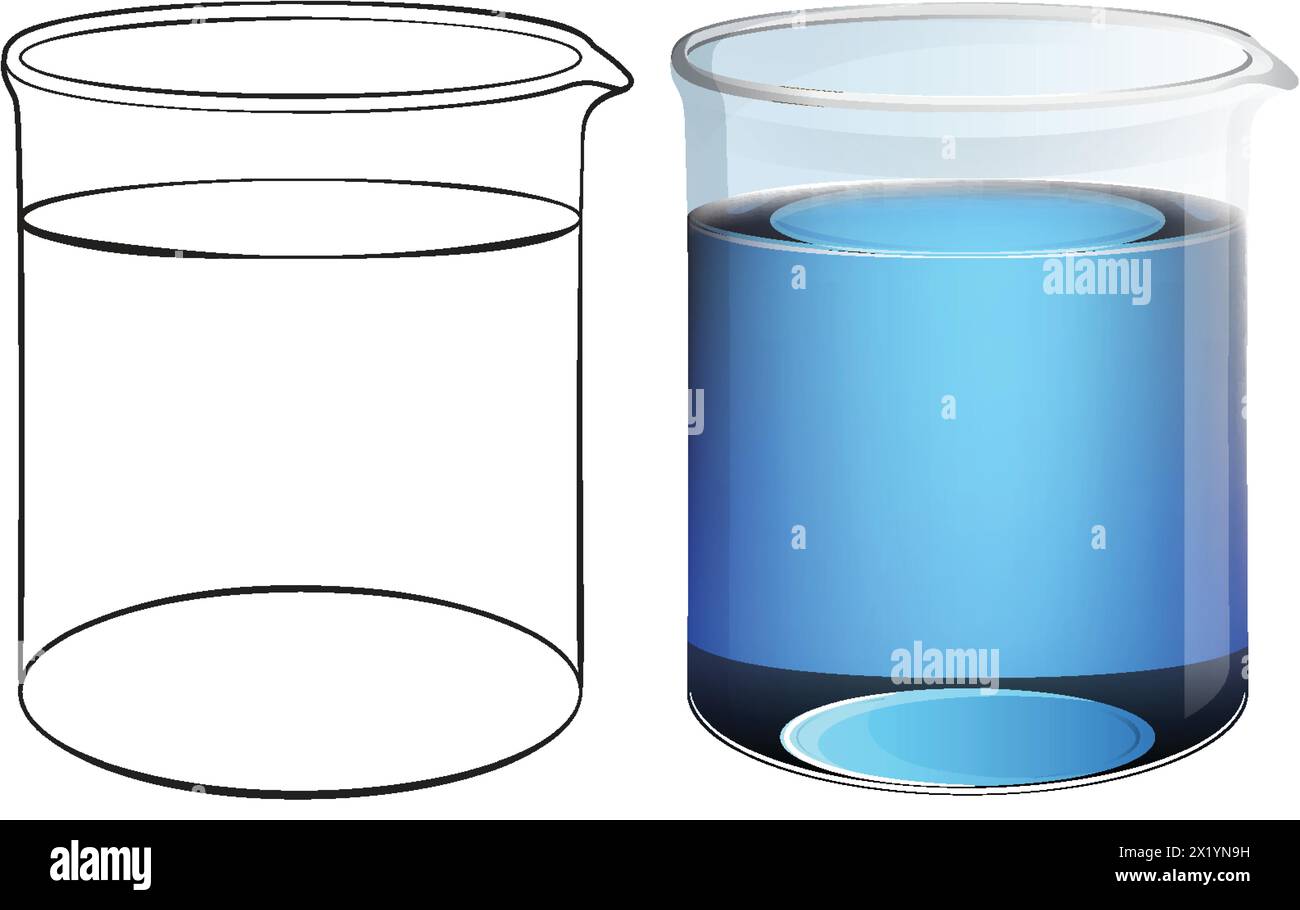 Vector illustration of a beaker filled with blue fluid Stock Vector ...