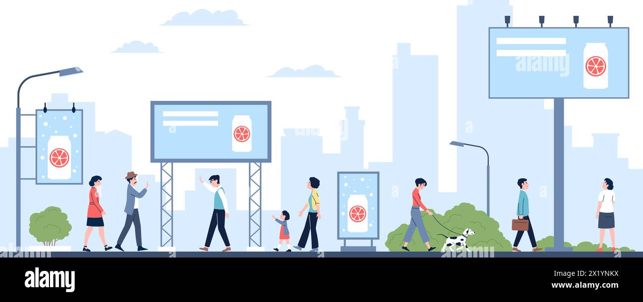 Outdoor marketing billboards scene. Urban street with different ...