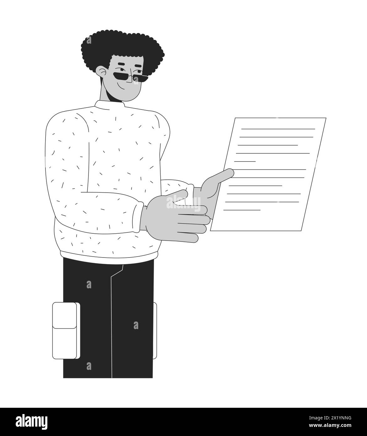 Latin american man holding paper black and white 2D line cartoon character Stock Vector Image ...