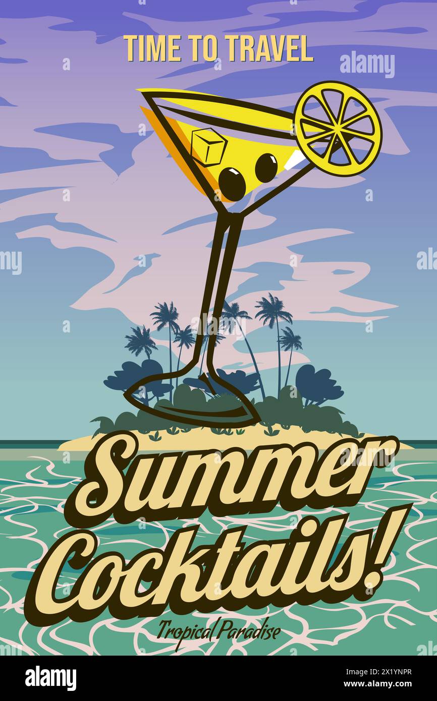 Summer Cocktails poster retro, classical cocktail drinks in the glass ...