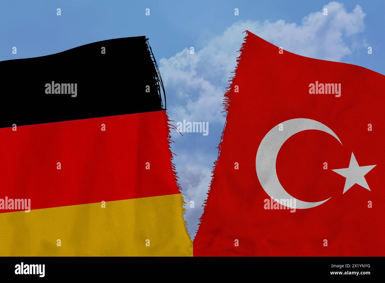two torn flags of Russia and Germany, the concept of bad international ...