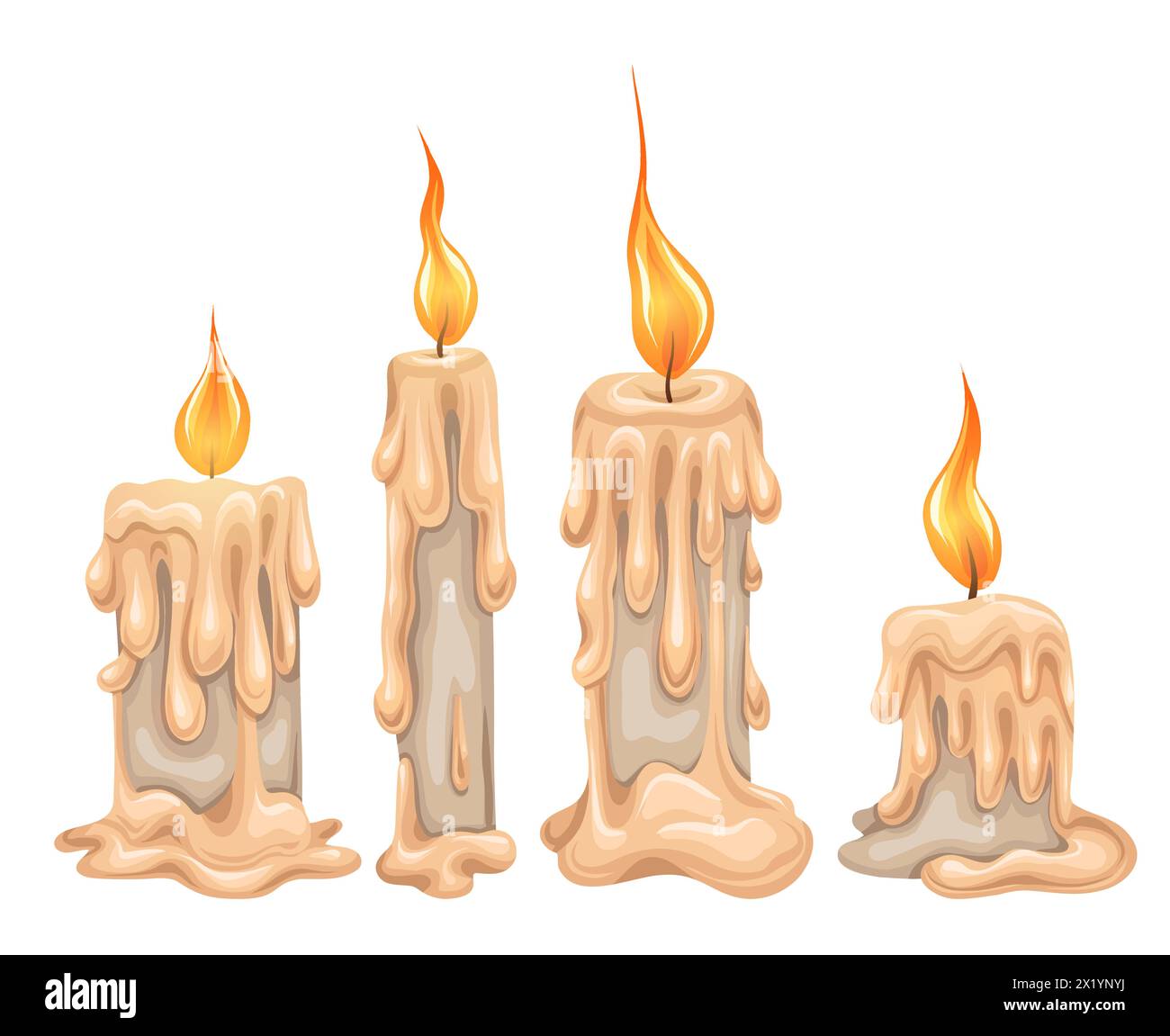 Vector set of cartoon white wax candles with lights. Religion and faith ...