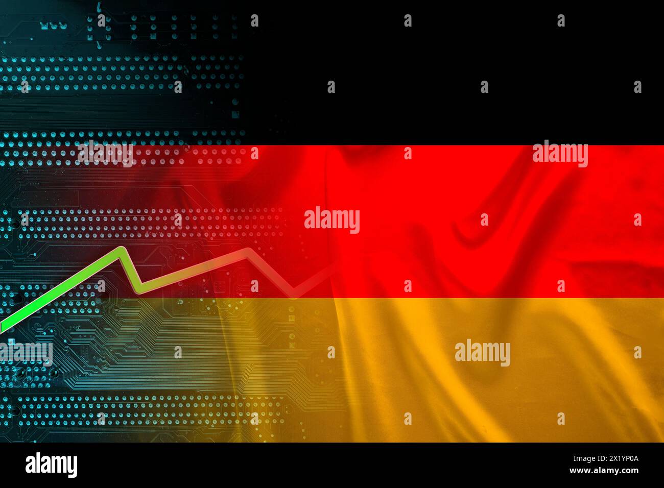 national flag of Germany on silk with folds, green electronic printed ...