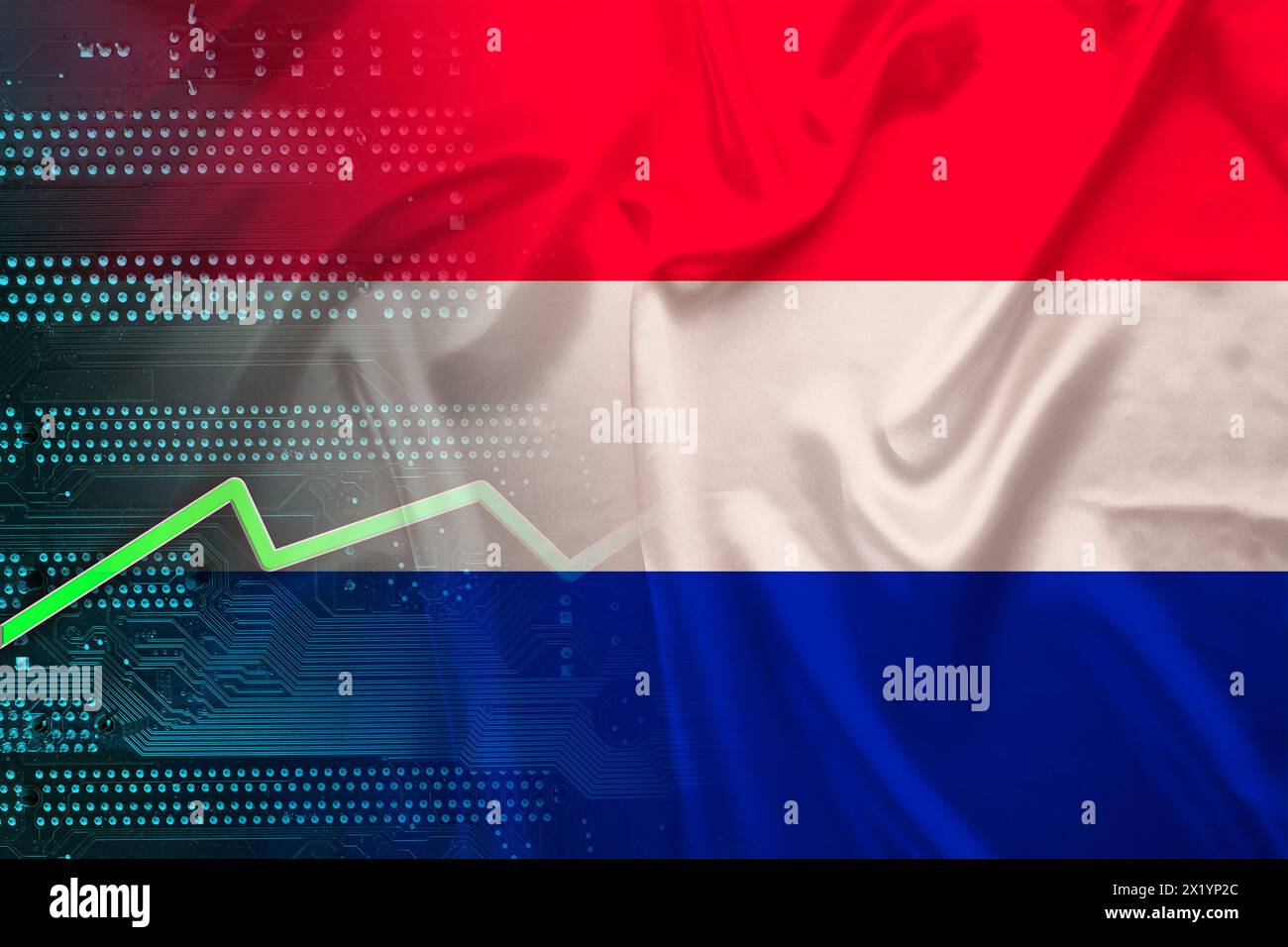national flag of Netherlands on silk with folds, green electronic ...