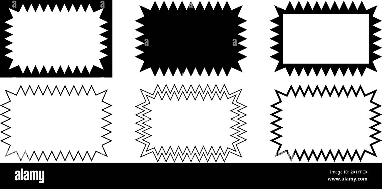 Set of picture or mirror rectangle frames with zigzag borders ...