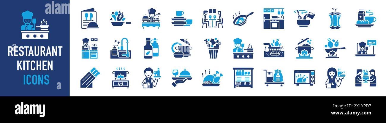 Restaurant kitchen icon set. Such as dispenser, salt & pepper, cooking ...