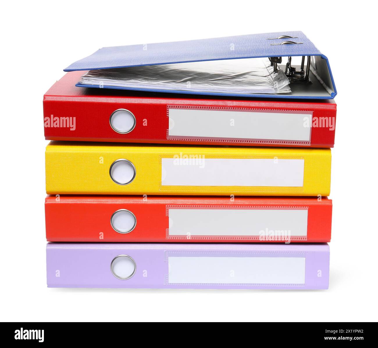 Many bright office folders isolated on white Stock Photo - Alamy