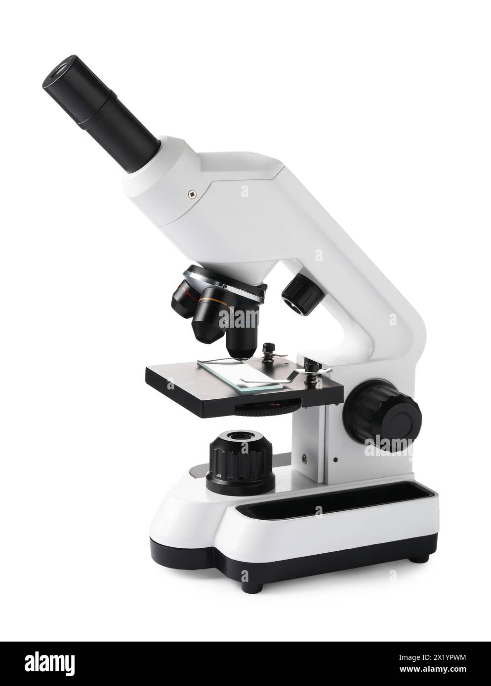 Modern microscope isolated on white. Medical equipment Stock Photo - Alamy