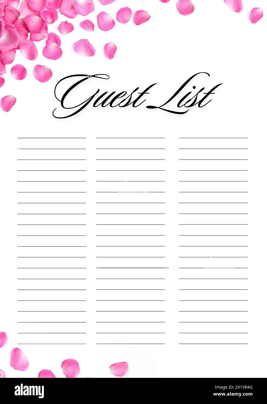 Guest list design with beautiful flower petals and empty lines Stock ...