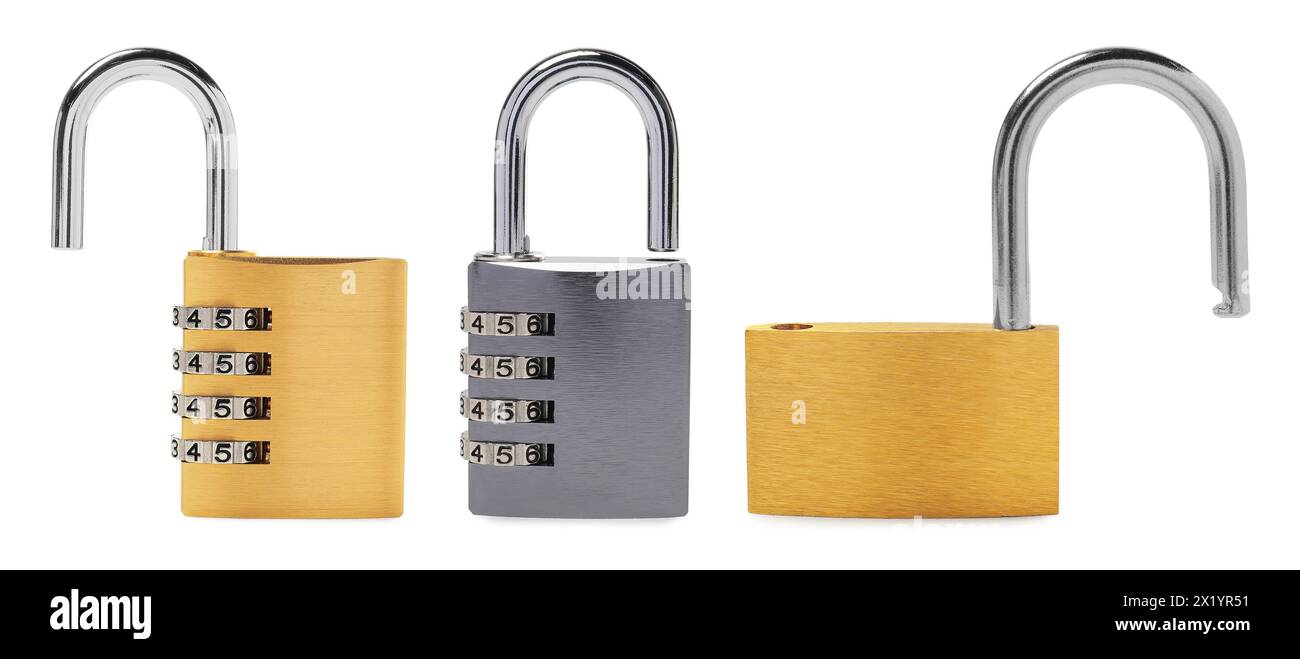 Different padlocks isolated on white, set of photos Stock Photo - Alamy