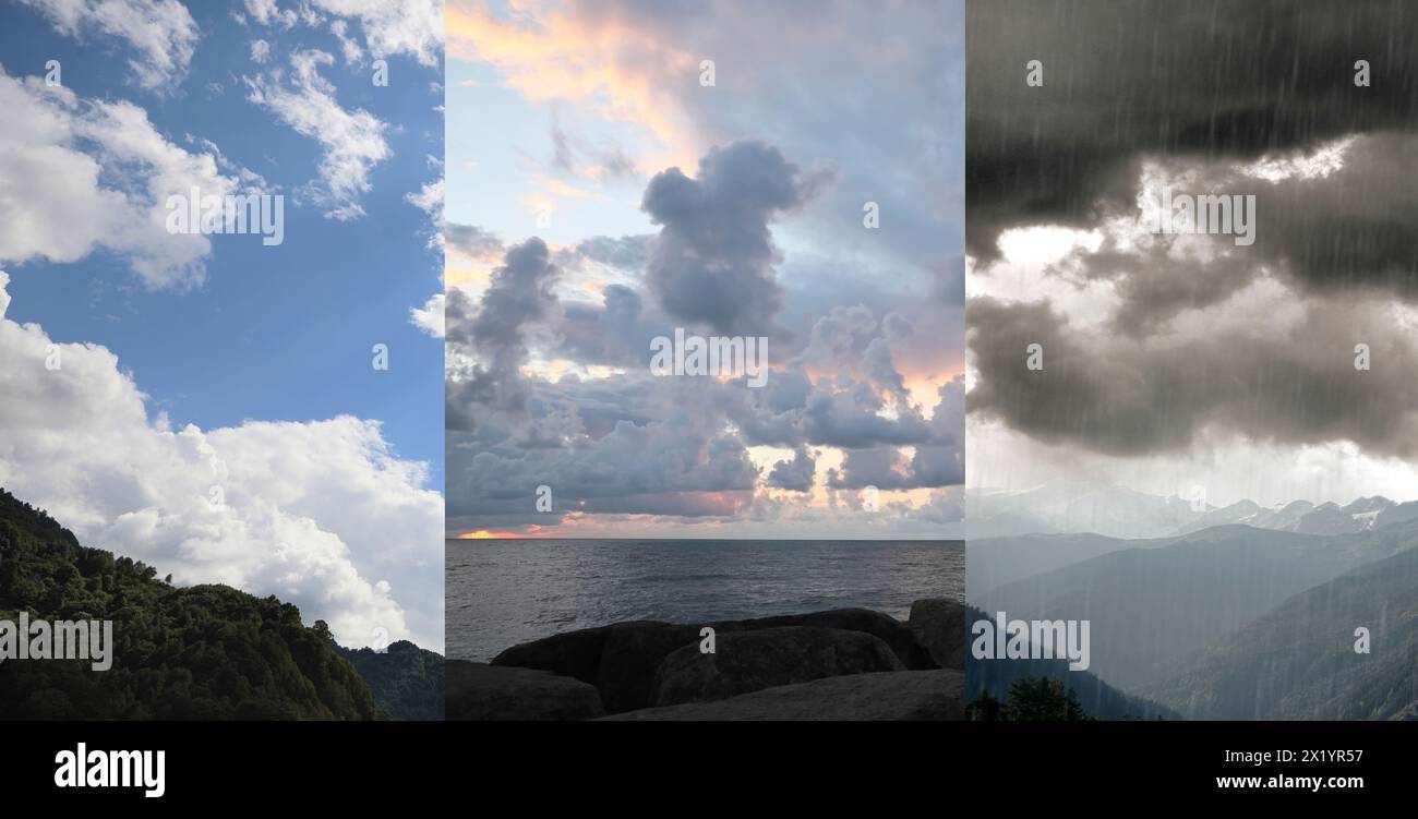 Weather forecast, banner design. Collage with different photos Stock ...
