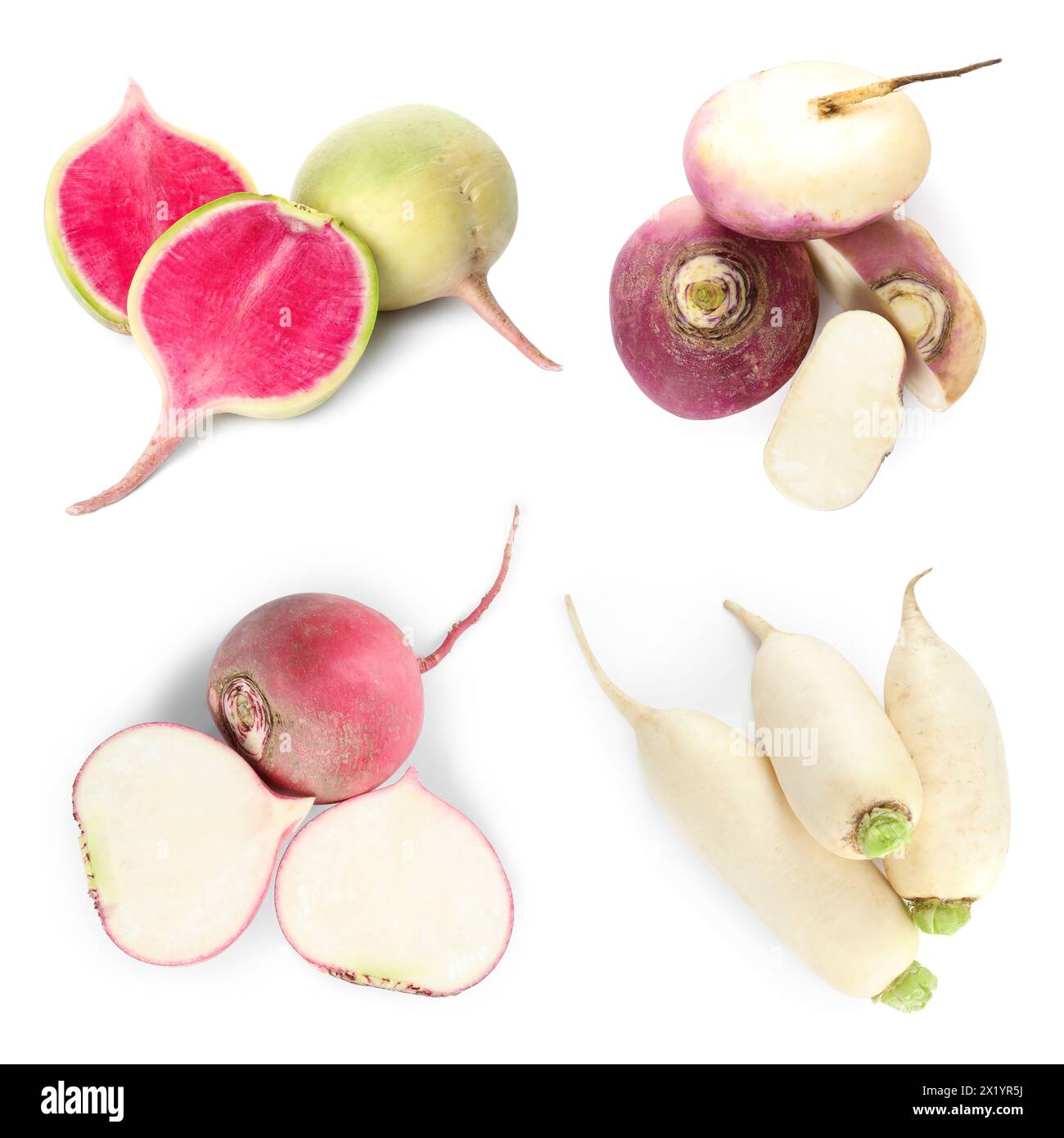 Different ripe turnips isolated on white, set Stock Photo - Alamy