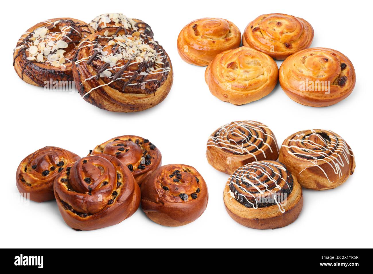 Different delicious sweet buns isolated on white, set Stock Photo - Alamy