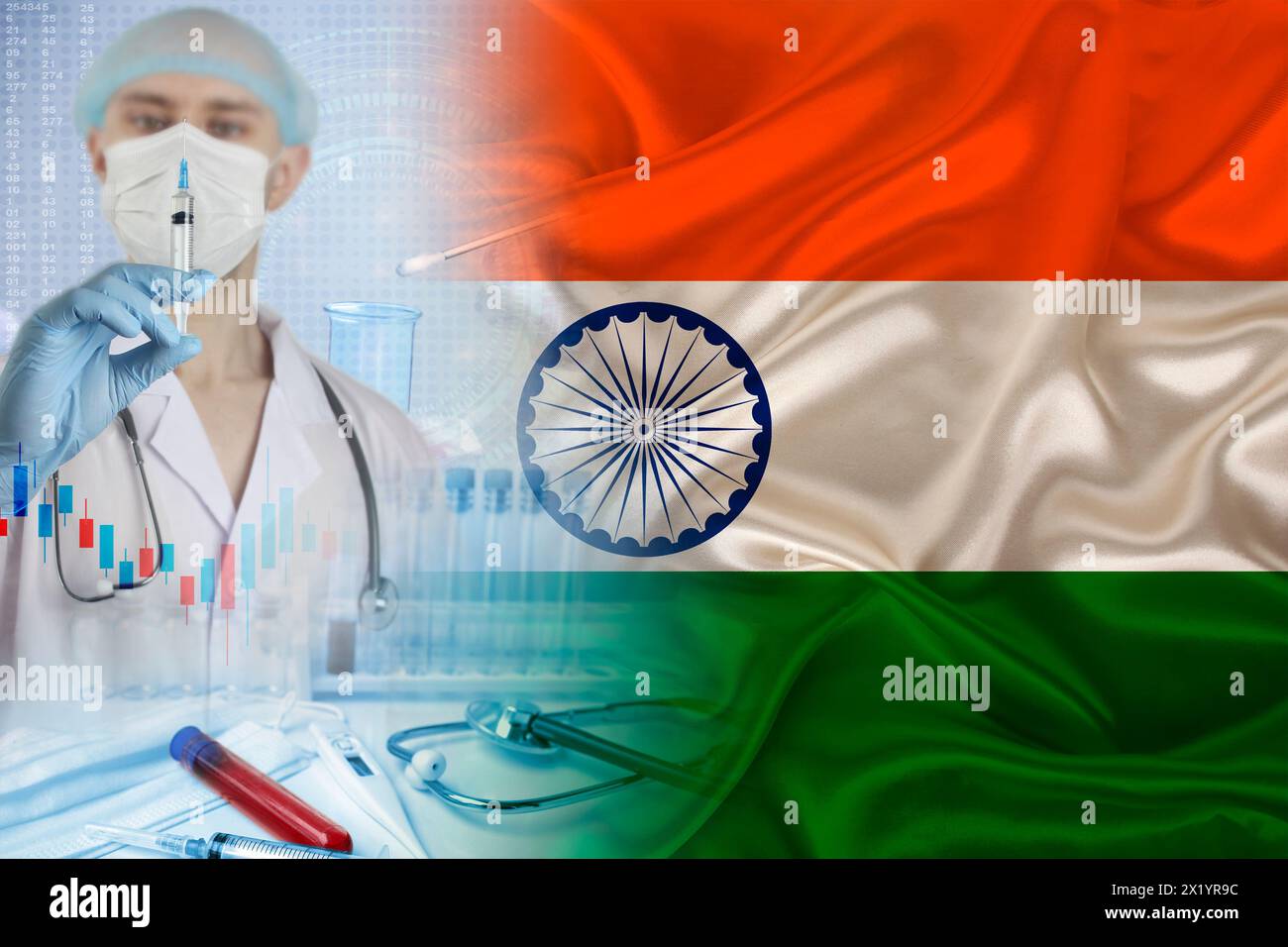 india national flag on silk, doctor with syringe, country population ...