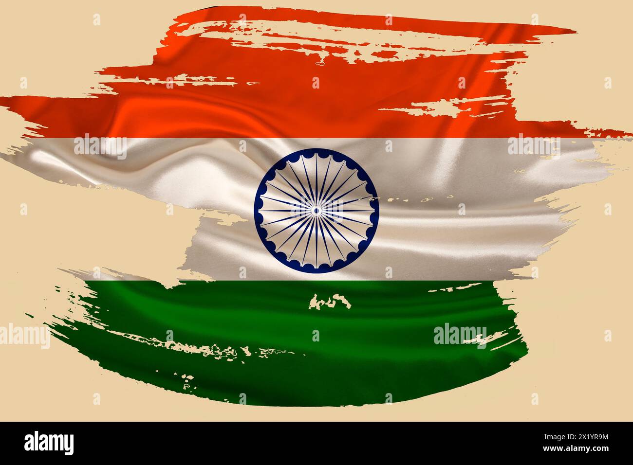 creative national grunge flag, india flag brushstroke on beige isolated ...