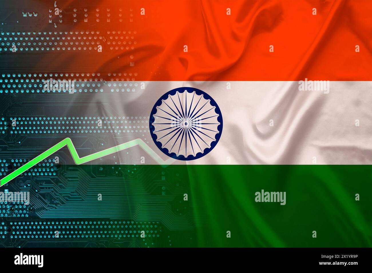 national flag of india on silk with folds, green electronic printed ...