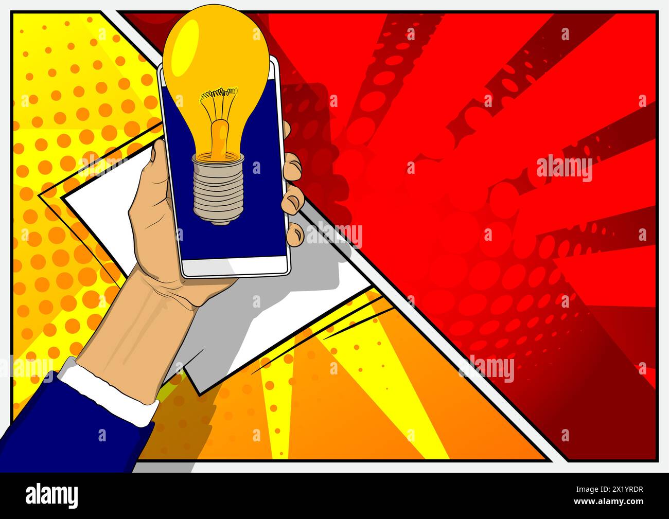 Cartoon Smartphone, comic book Telephone with Light Bulb. Retro vector ...