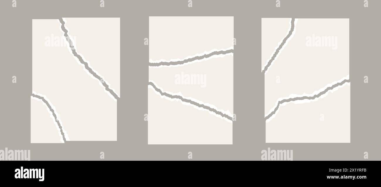 Set of torn paper pages. Collection of craft beige jagged paper sheets ...