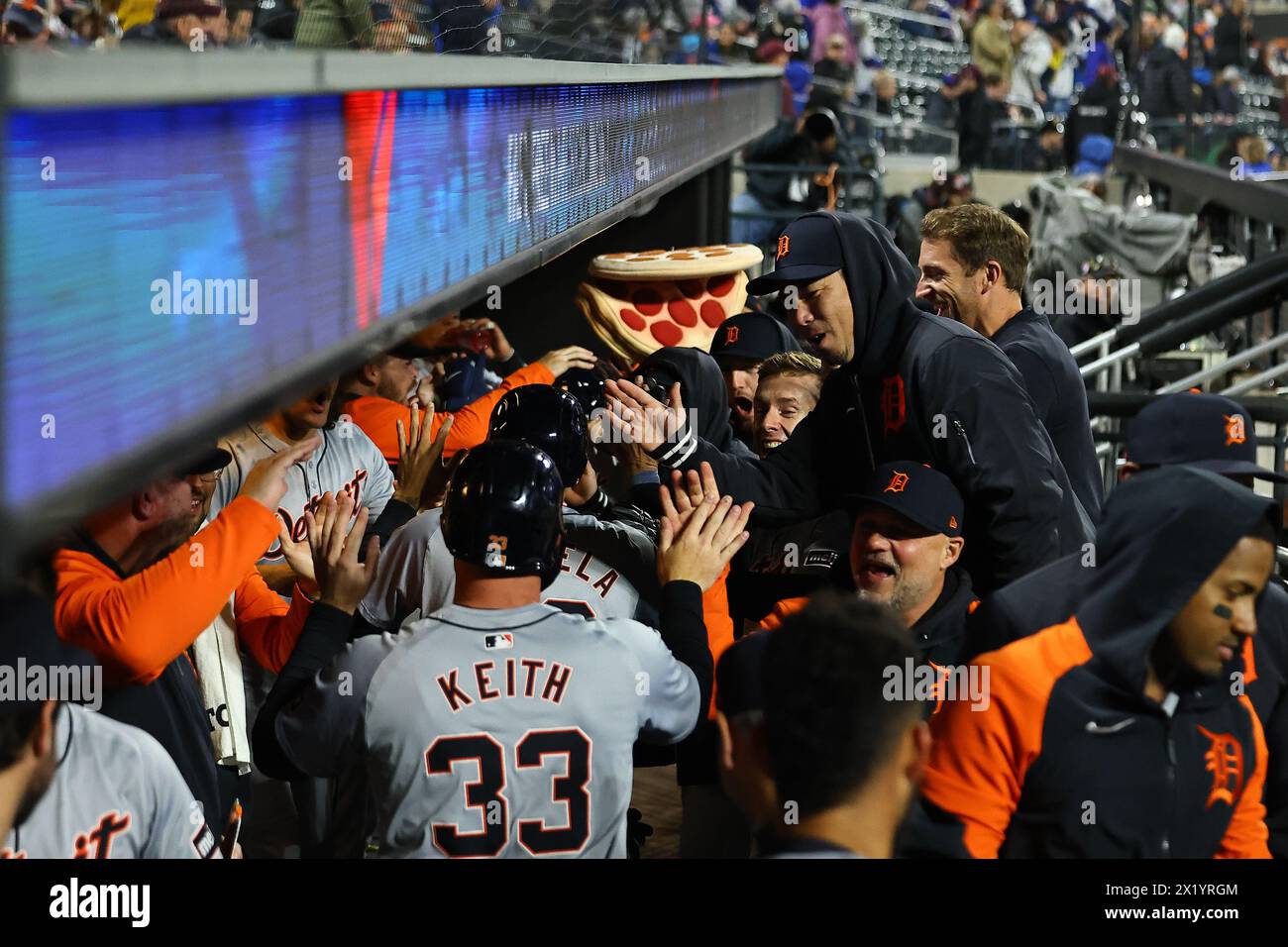 Detroit Tigers players celebrate Carson Kelly #15 home run in the ...