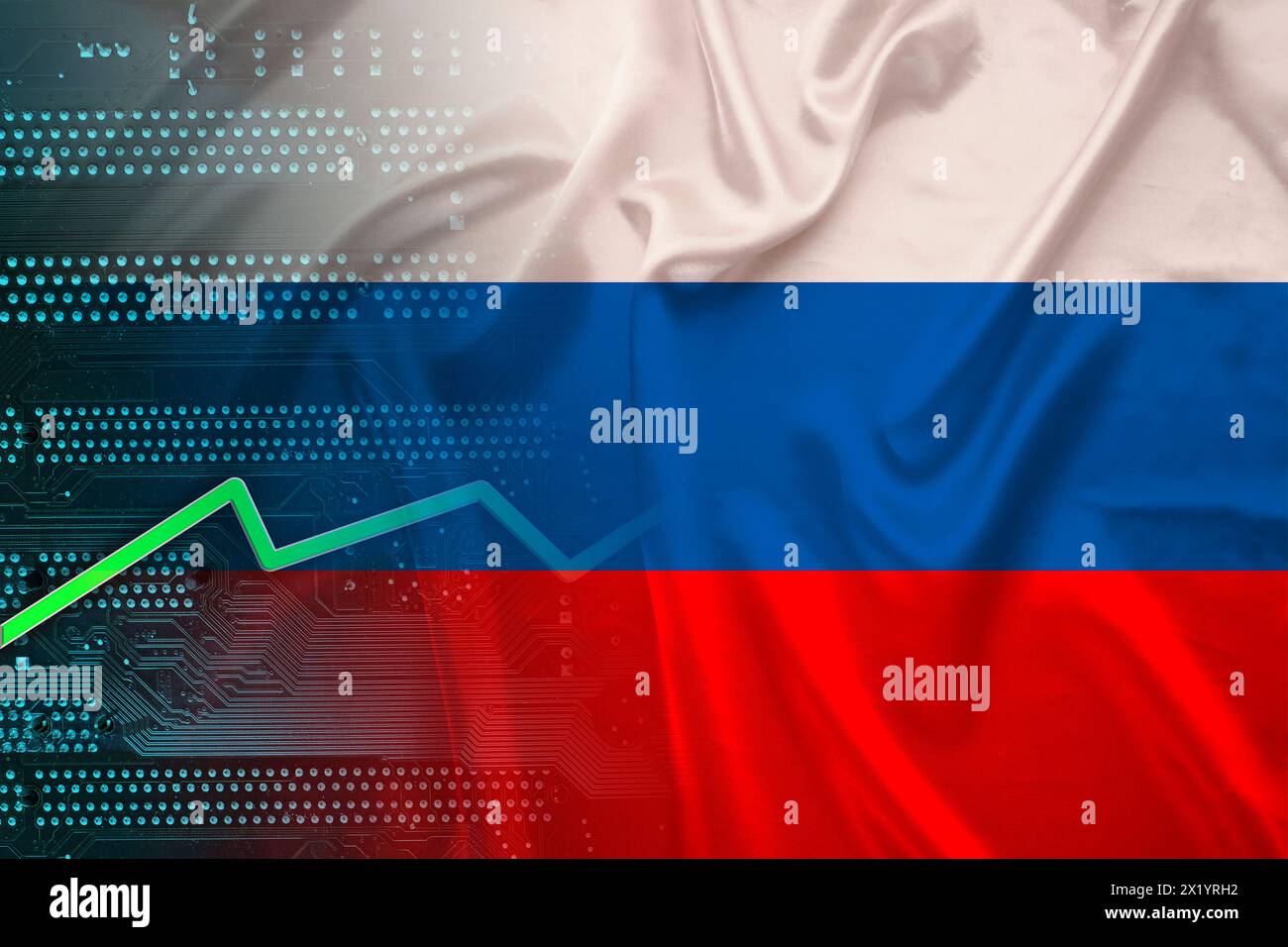national flag of Russia on silk with folds, green electronic printed ...