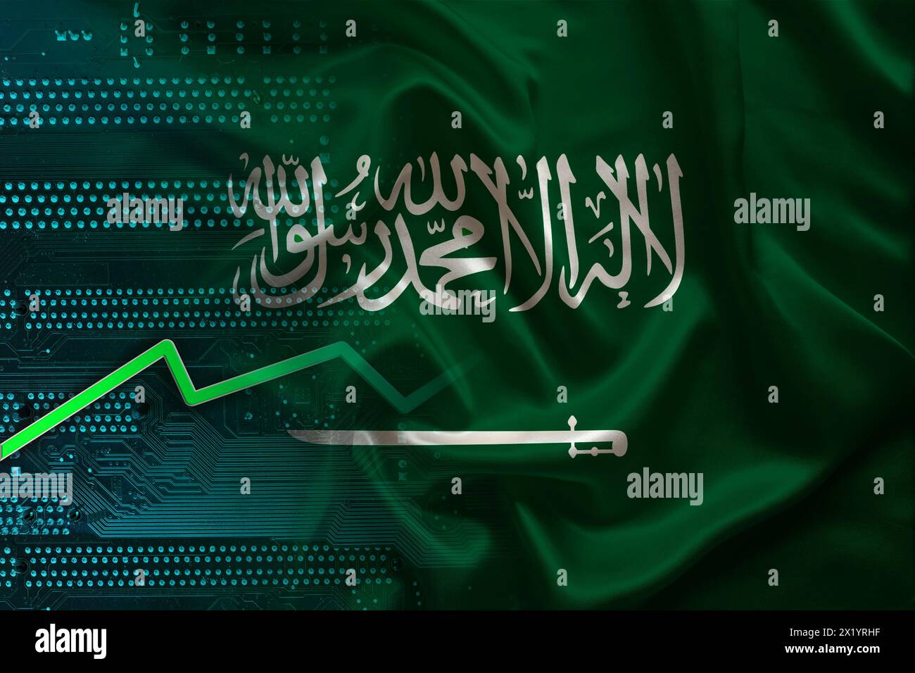 colored national flag of kingdom of saudi arabia with an Arabic ...
