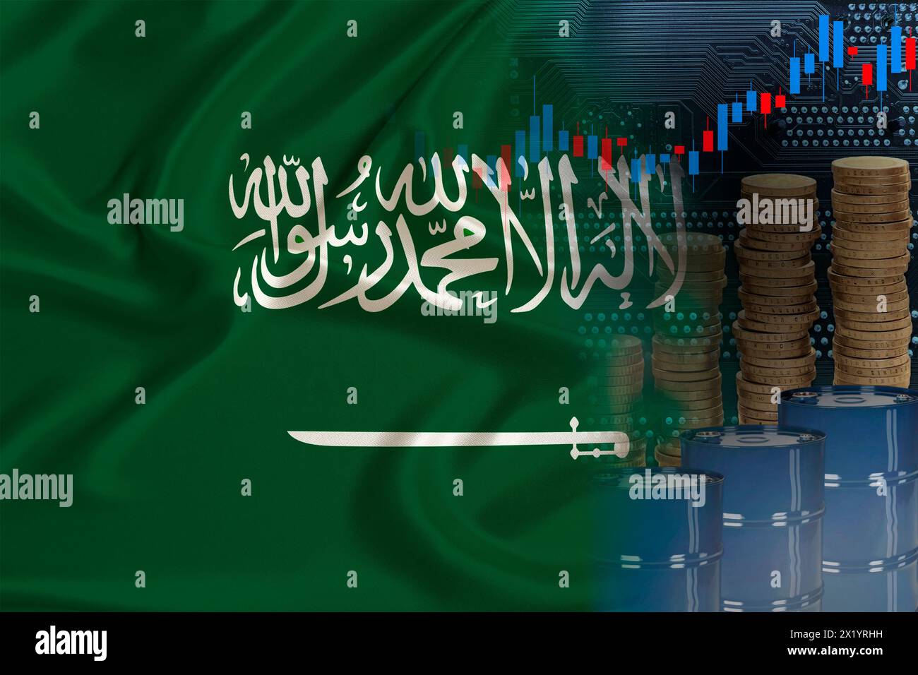 national flag of kingdom of saudi arabia with Arabic inscription There ...