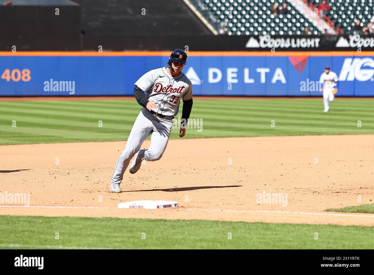 Detroit Tigers Colt Keith #33 rounds 3B to score during the eleventh ...