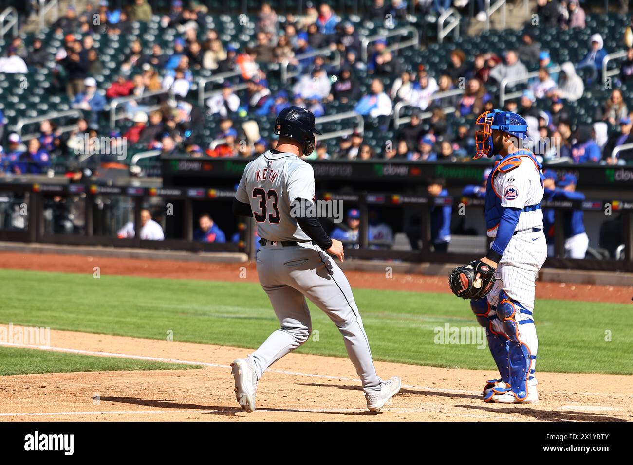 Detroit Tigers Colt Keith #33 rounds 3B to score during the eleventh ...
