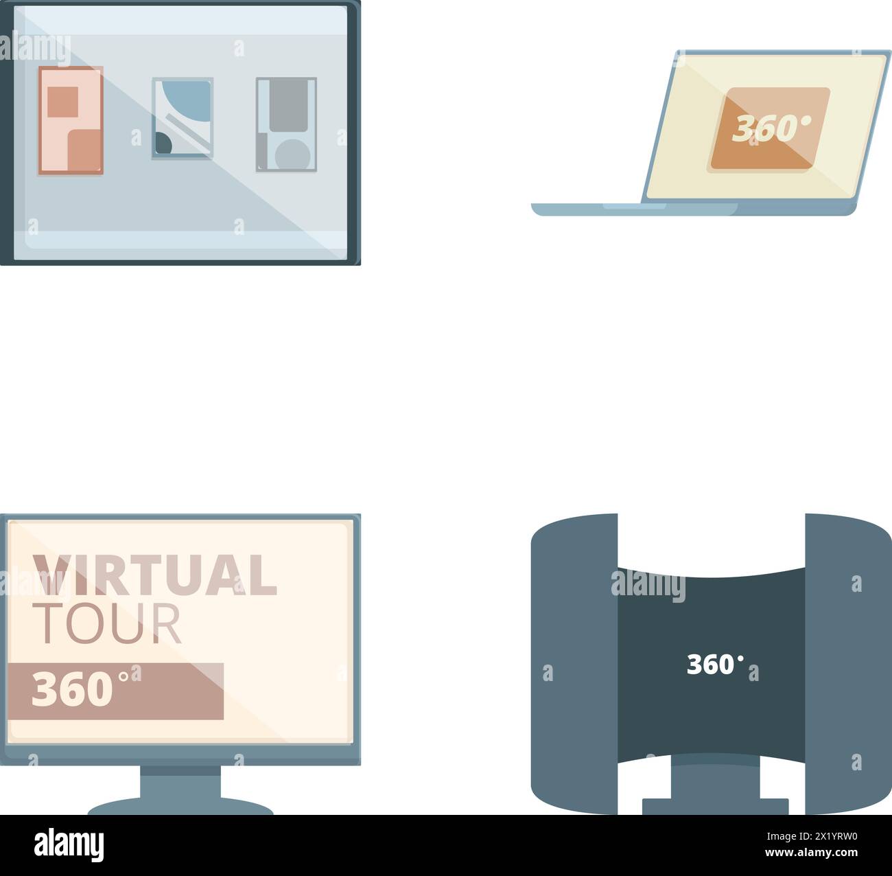 Virtual tour icons set cartoon vector. Online art gallery tour ...
