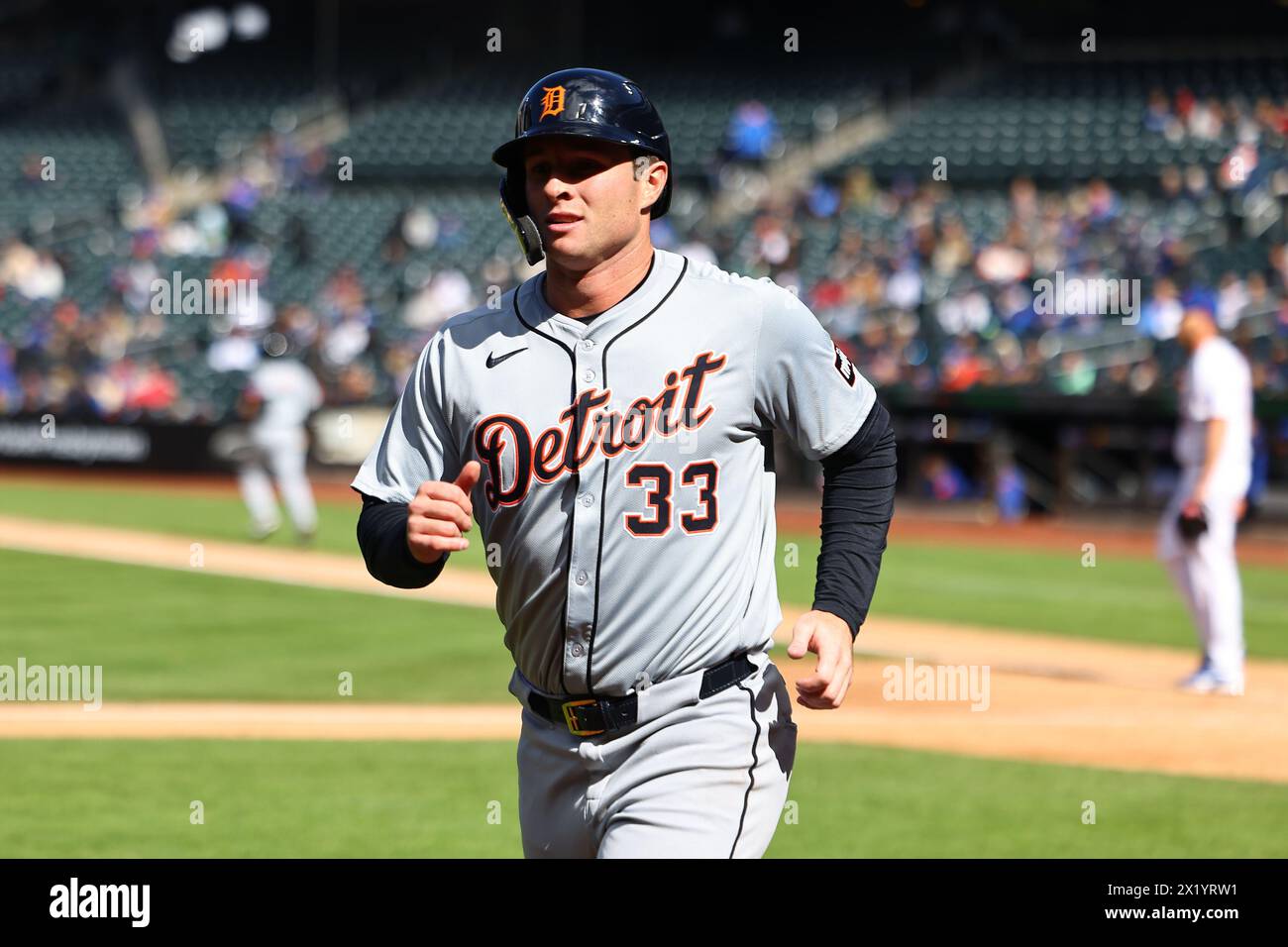 Detroit Tigers Colt Keith #33 rounds 3B to score during the eleventh ...