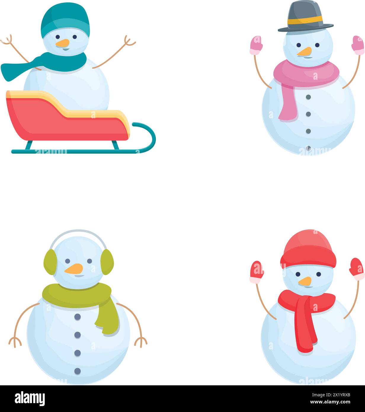 Cute snowmen icons set cartoon vector. Various cheerful christmas ...