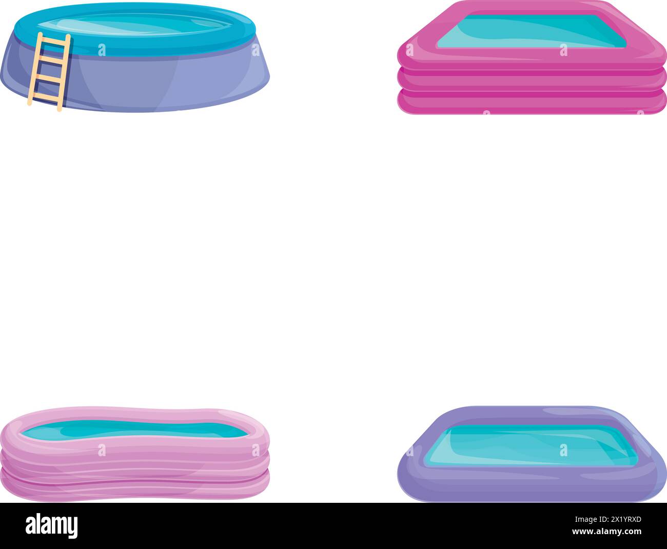 Swimming pool icons set cartoon vector. Inflatable pool of various ...