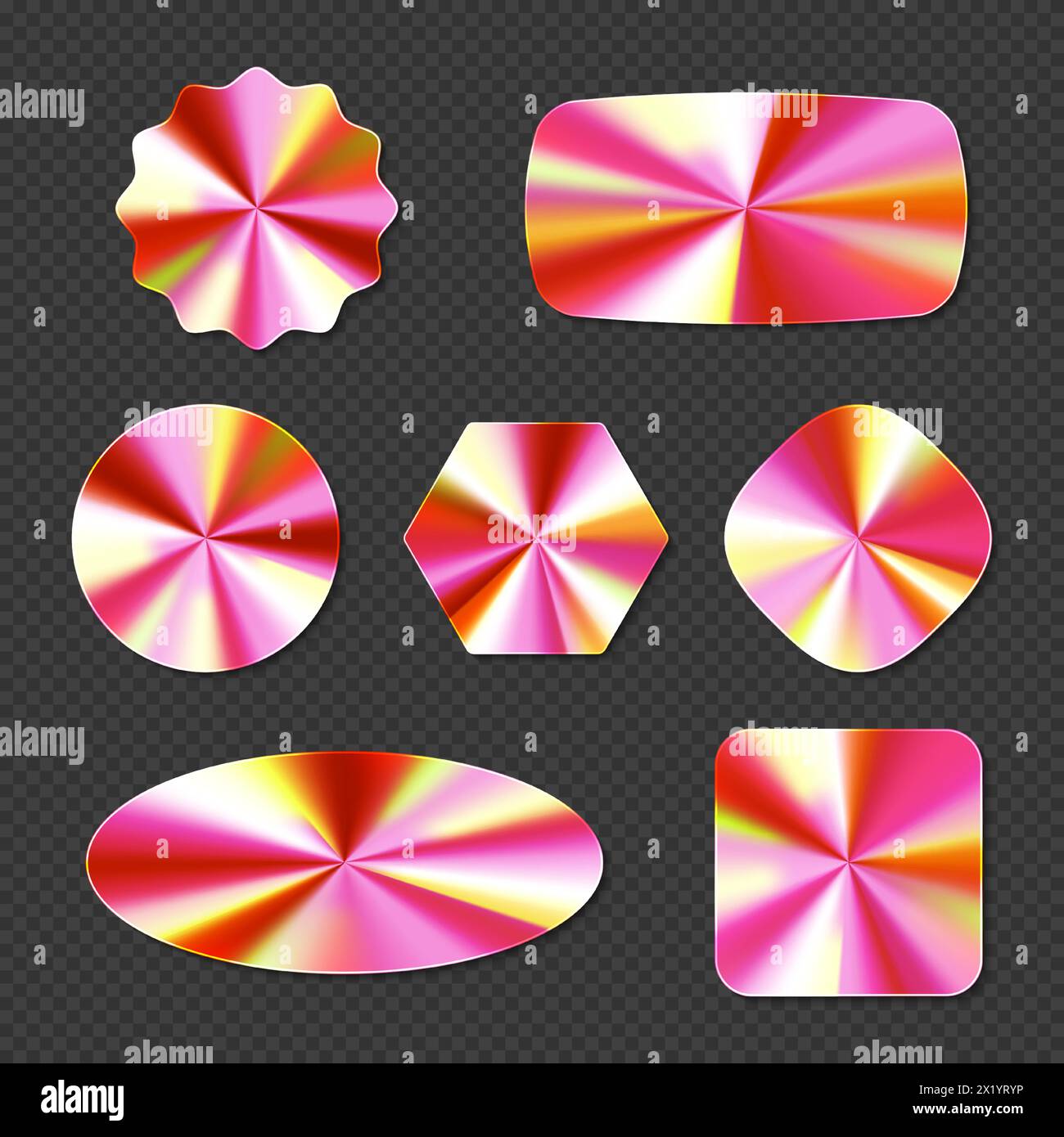 Pink hologram sticker with metal foil gradient. Iridescent circle with holographic color ...