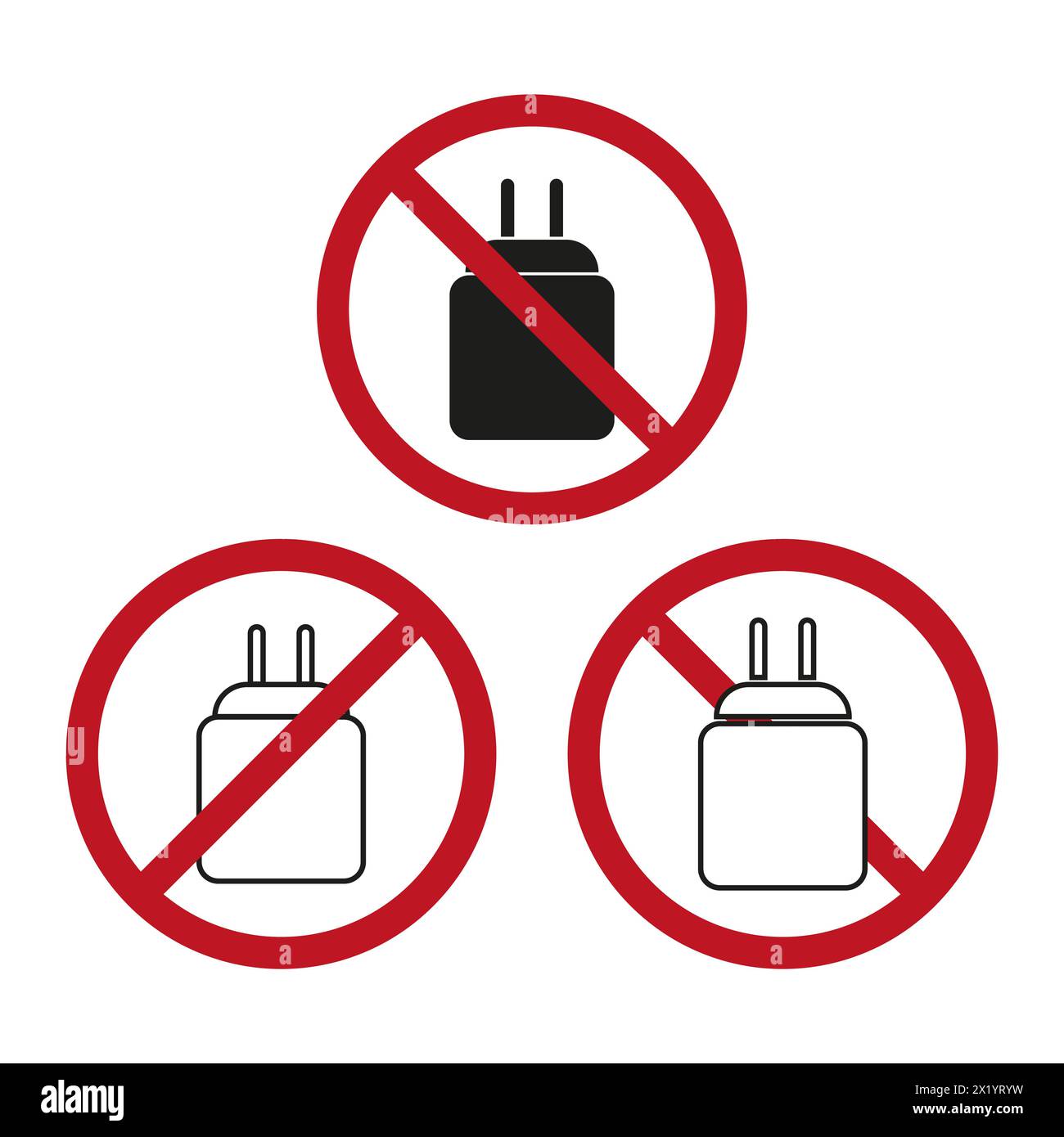 No plug sign. Red circle prohibition symbol. Electrical safety concept ...