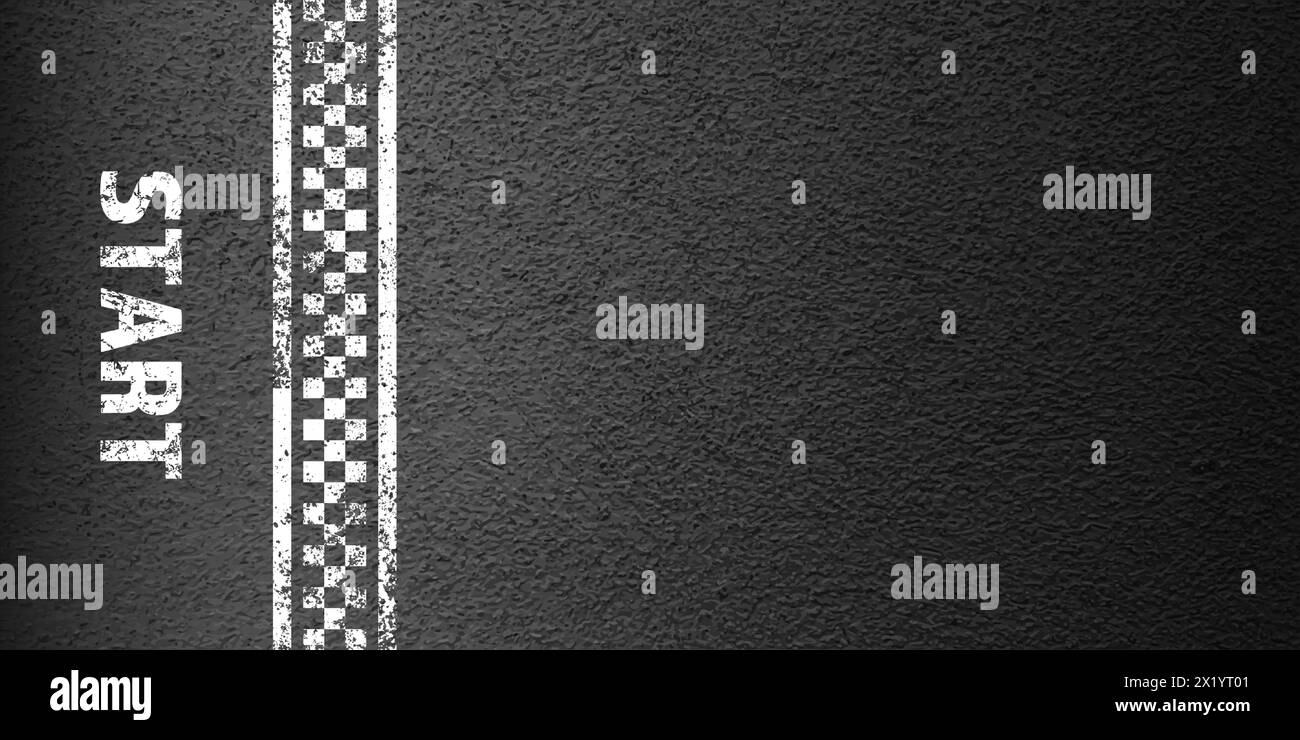 Asphalt road with white start line marking, concrete highway surface ...