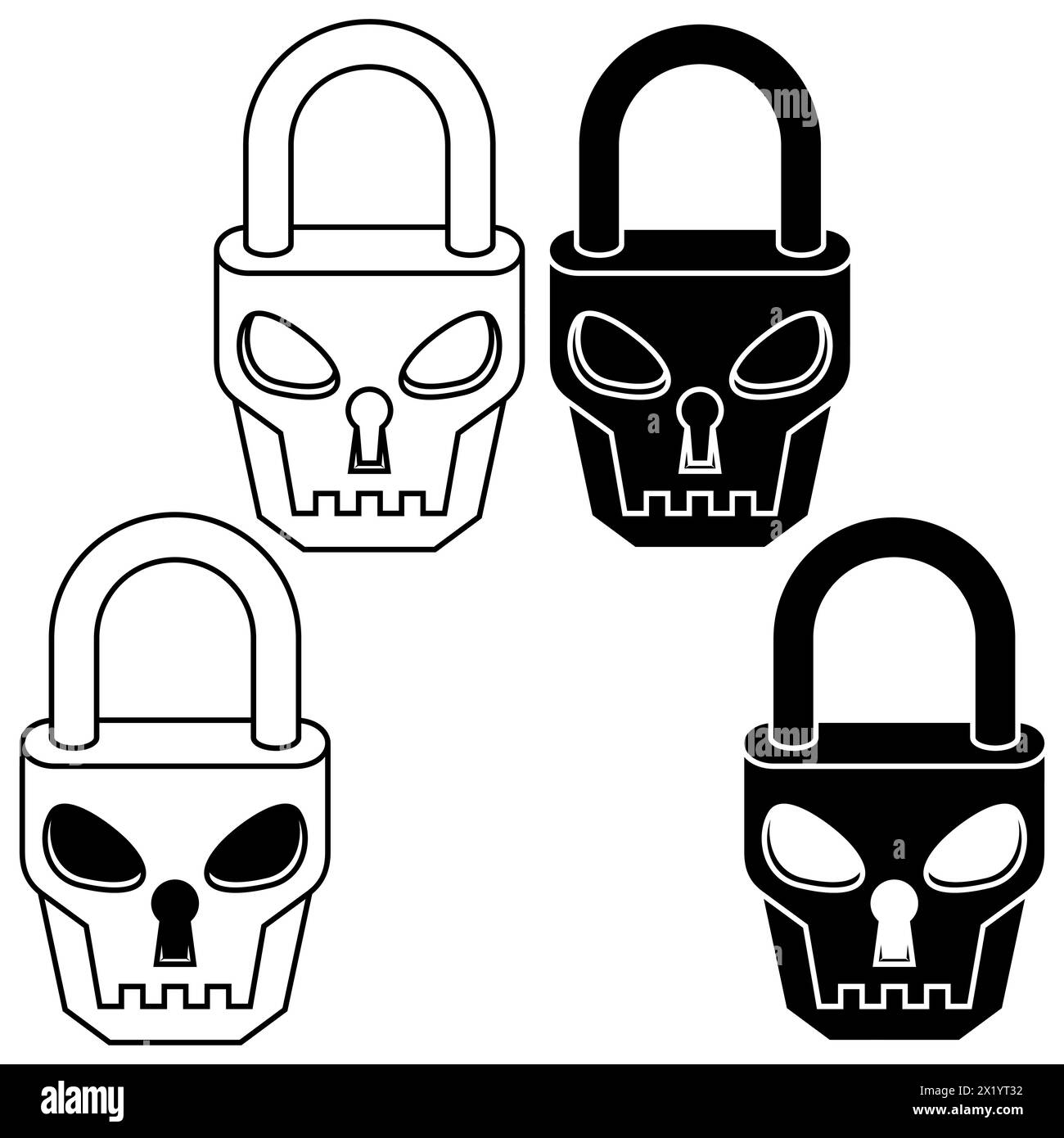 Vector design of Padlock in the shape of a skull, Padlock with a ...