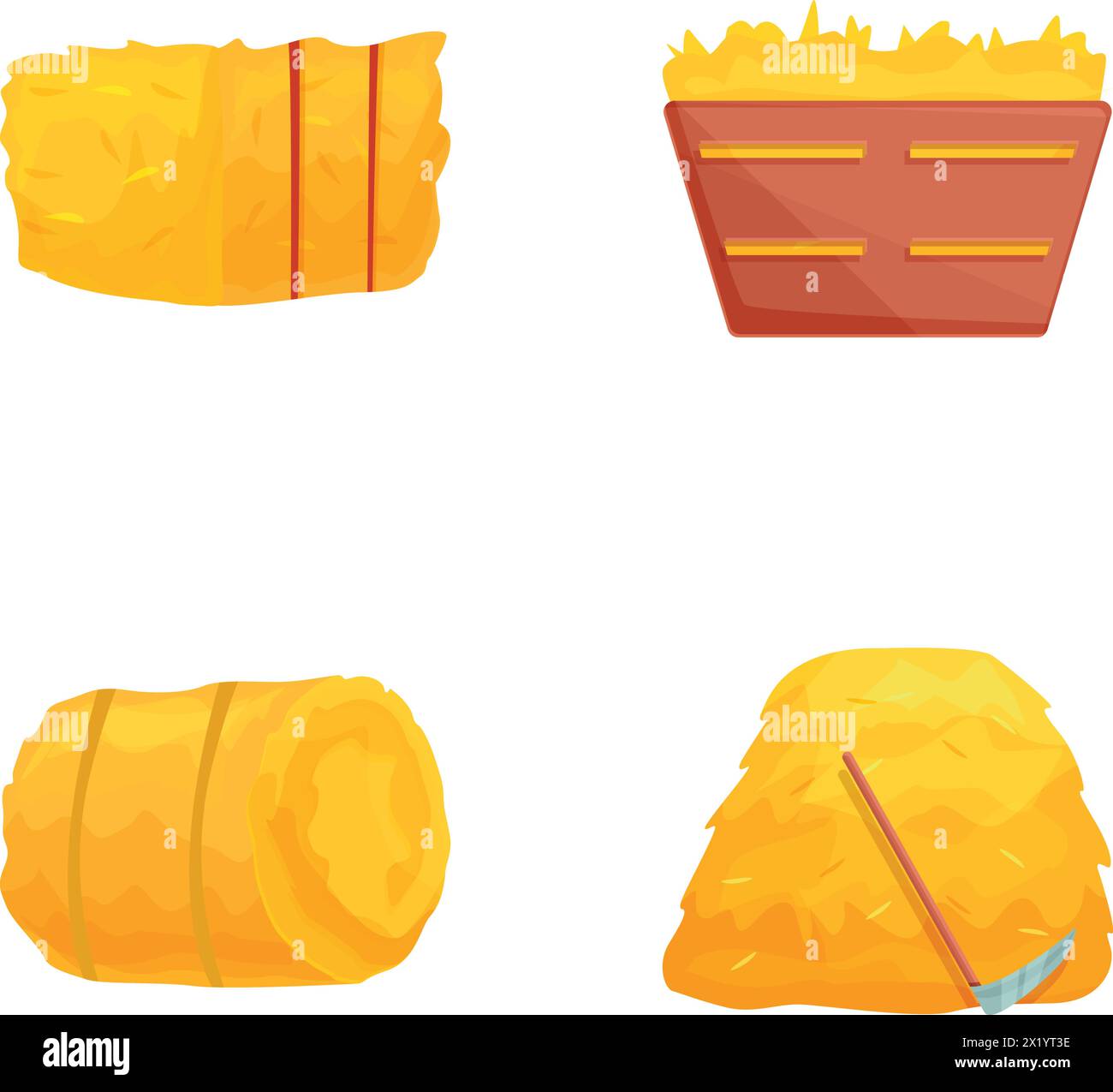 Haystack icons set cartoon vector. Bale and stack of dry hay ...