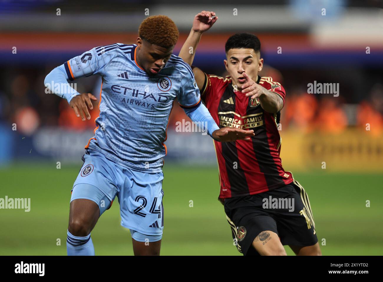 New York City FC defender Tayvon Gray #24 and Atlanta United FC ...