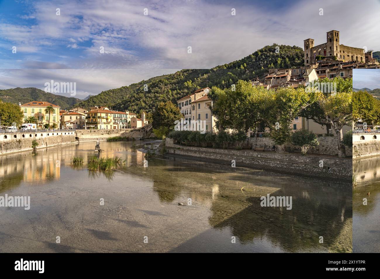 City view with the Nervia river and the Castello dei Doria castle in ...
