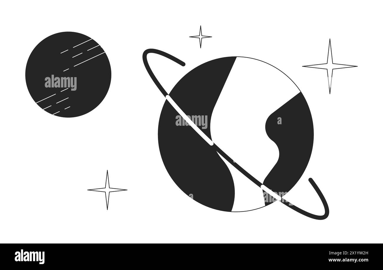 Planets in deep space black and white 2D line cartoon object set Stock ...