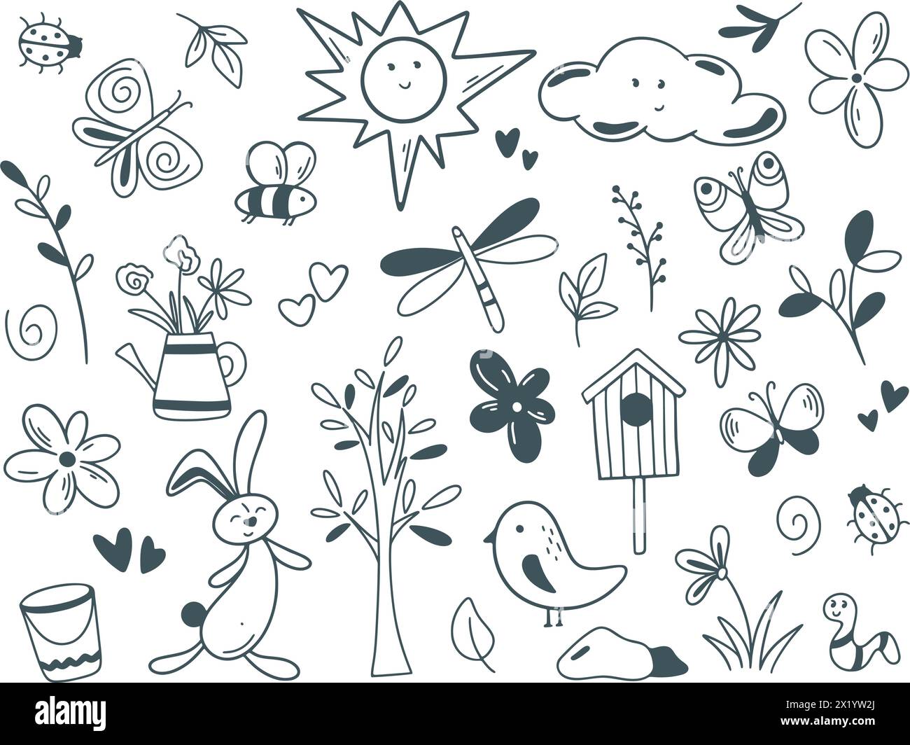 Doodle spring flower insect Cut Out Stock Images & Pictures - Alamy