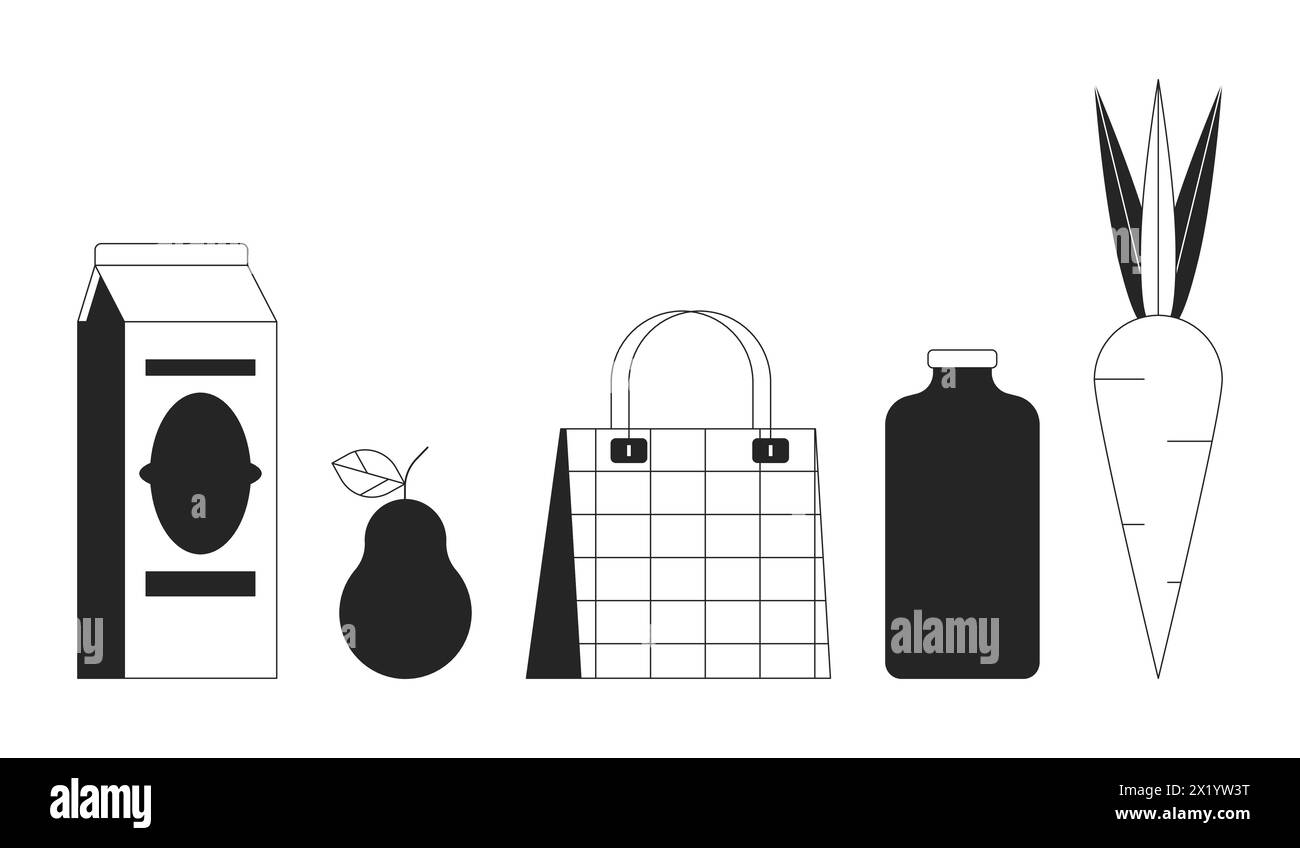 Grocery goods black and white 2D line cartoon objects set Stock Vector ...