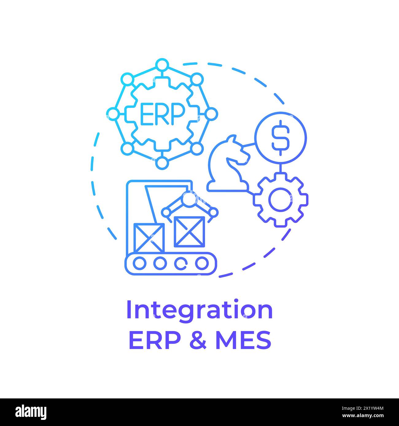 Integration ERP and MES blue gradient concept icon. Production ...
